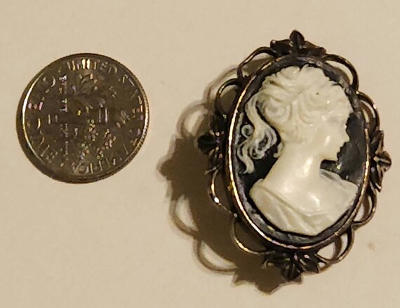Antique Vintage Black and White Cameo Signed Marked .… - Gem