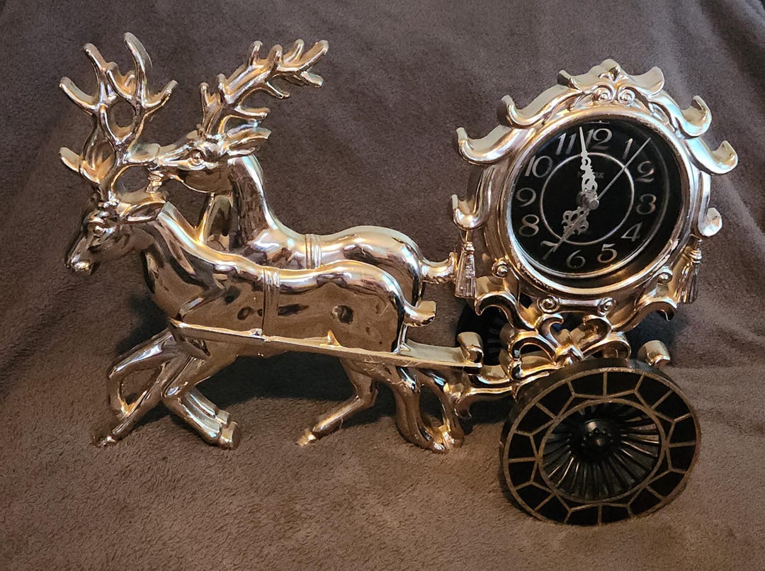 Vintage Manix Reindeer Clock Gold Plastic Carriage Standing - Etsy