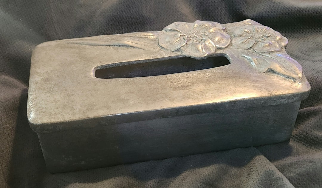 Mid Century Cast Aluminum Tissue Box Cover With Floral Dogwood Design ...