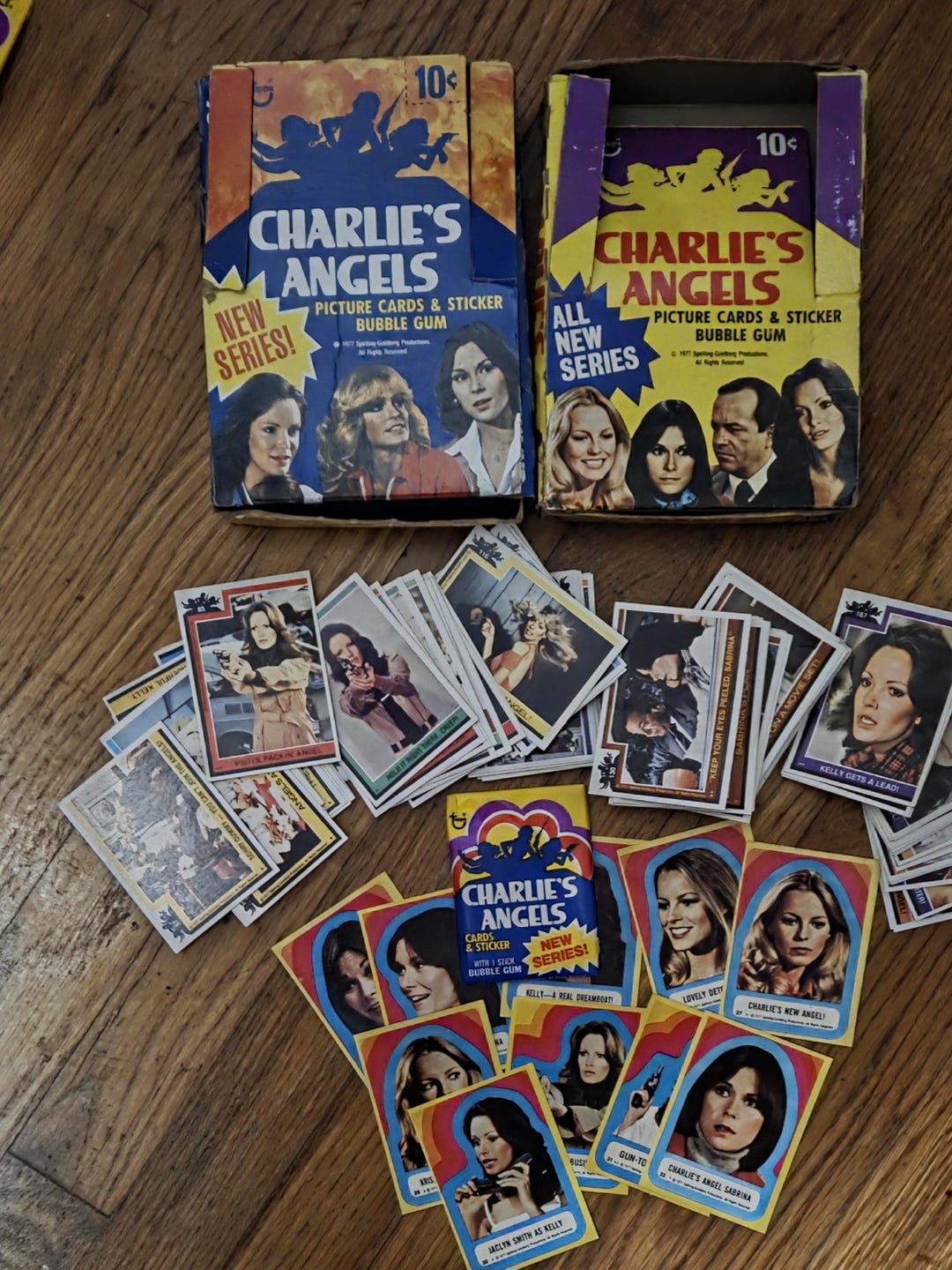 Vintage Topps Charlie's Angels Cards Wax Pack Display Box Lot of 2 Plus Cards Stickers and ...
