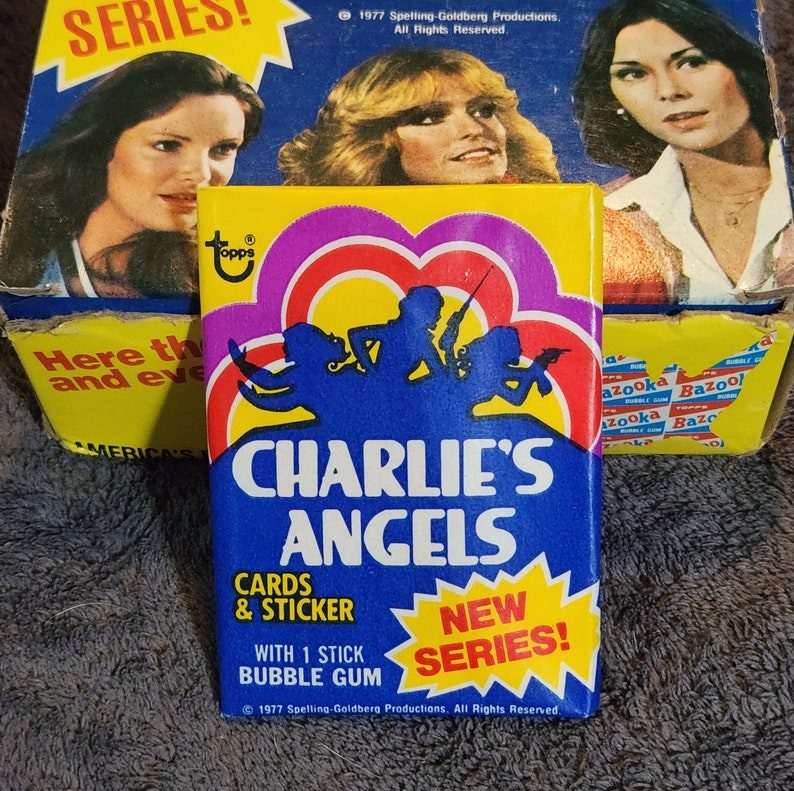 Vintage 1977 Charlie's Angels Sealed Wax Pack Trading Cards Series 2 Kate Jackson Farrah Fawcett ...