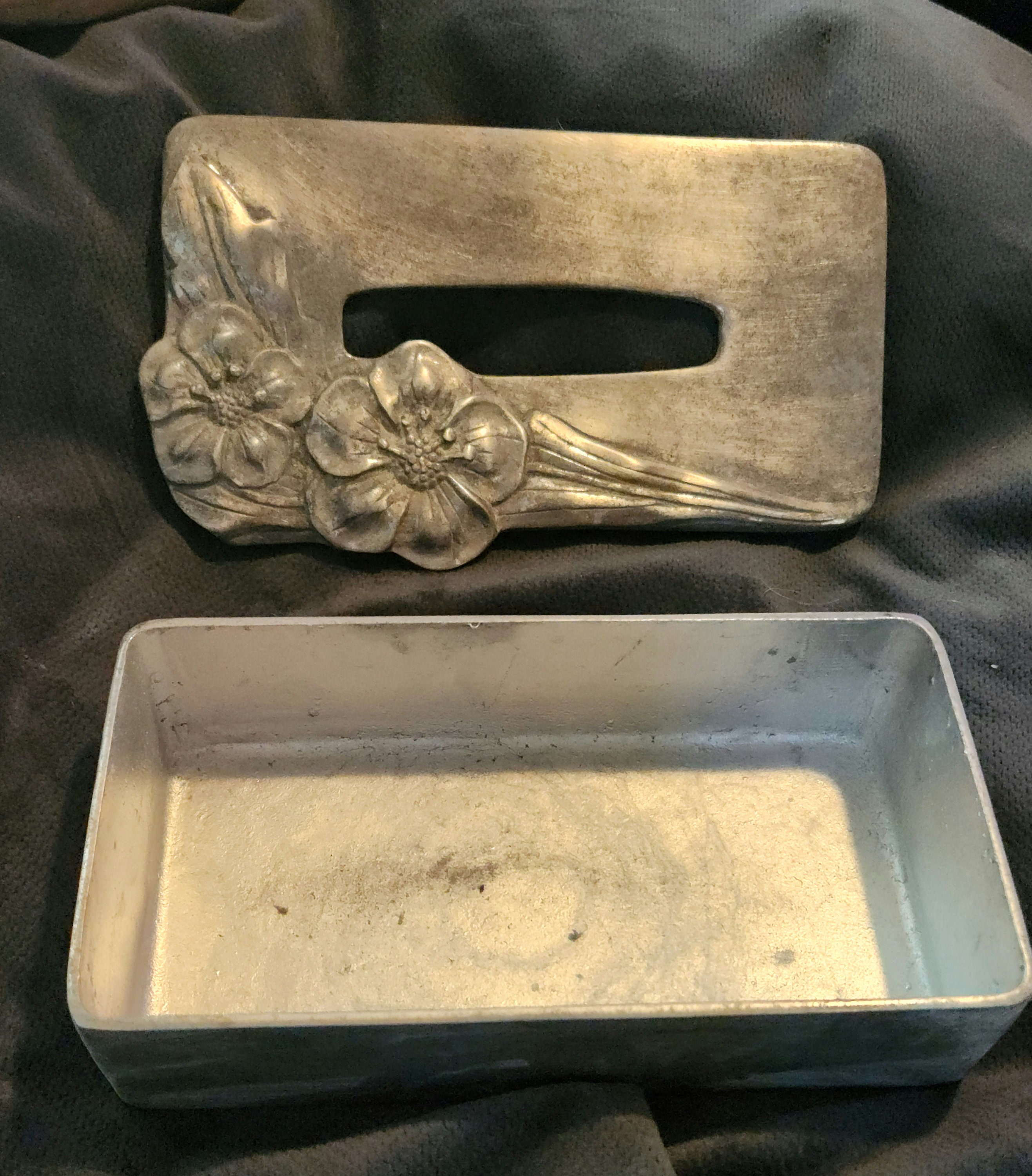 Mid Century Cast Aluminum Tissue Box Cover With Floral Dogwood Design ...