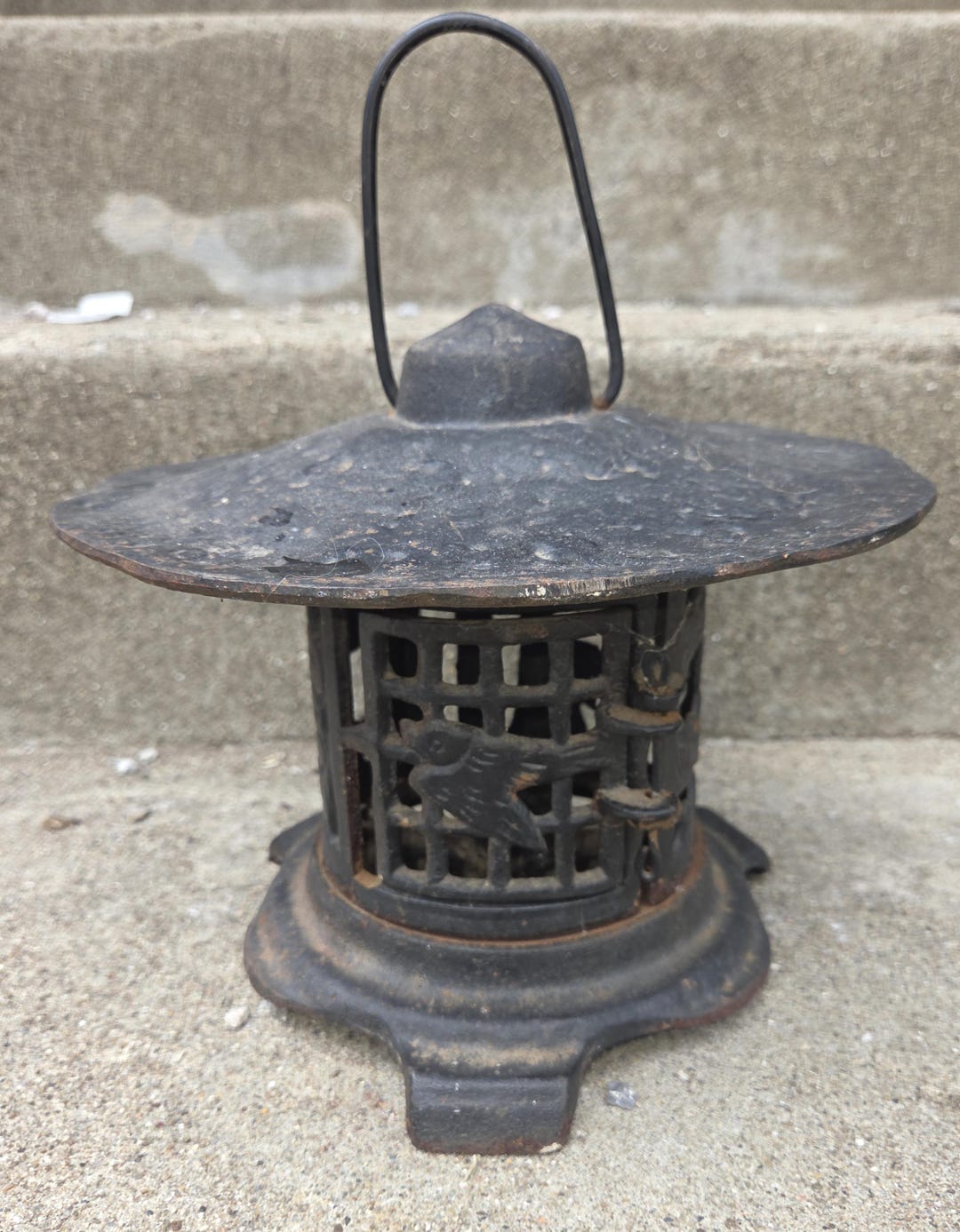 Vintage Japanese Cast Iron Lantern Hanging Pagoda Birds Bamboo - Etsy
