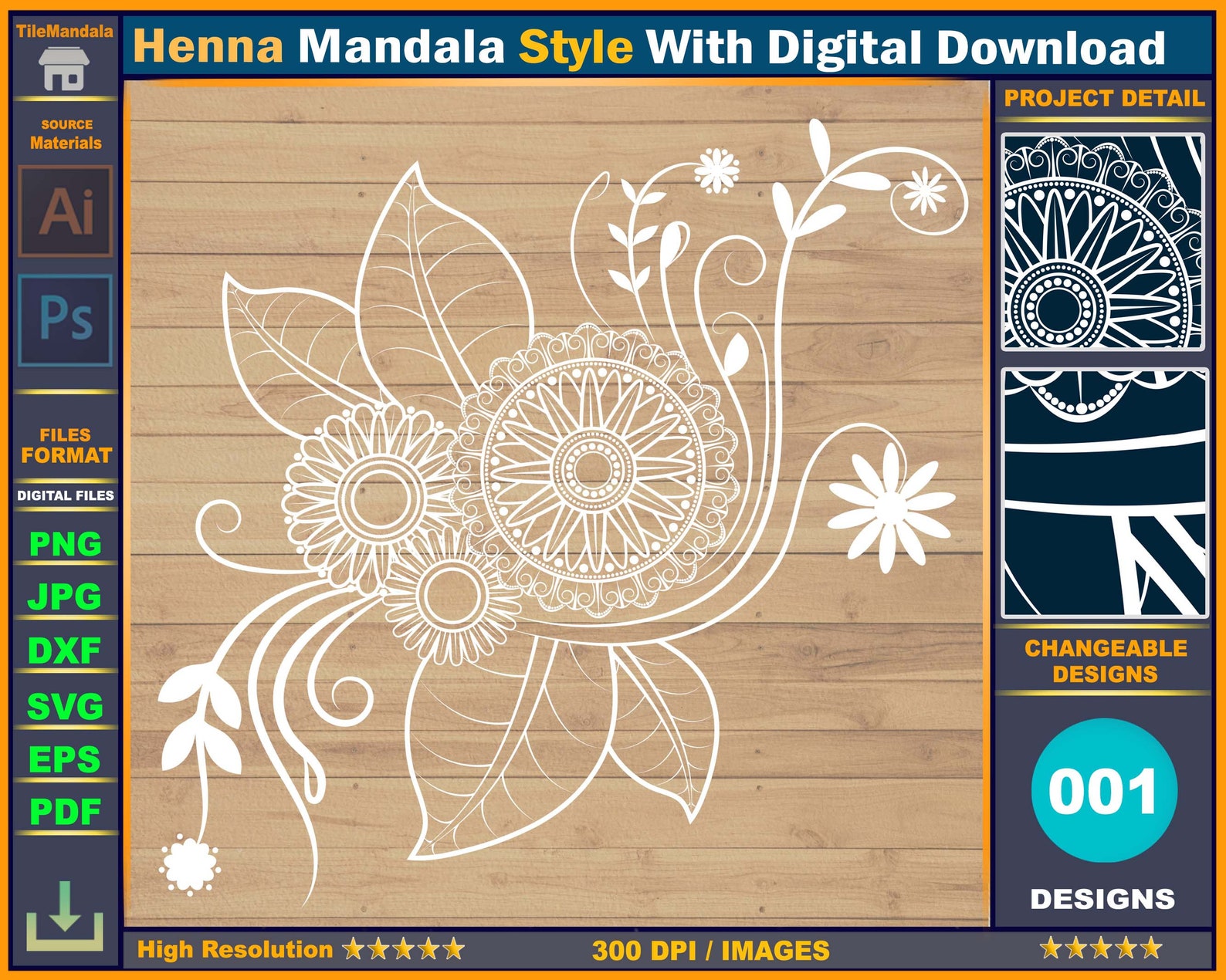 Henna SVG PNG, Henna Design Svg Vector Files, Digital Vector Tattoo ...