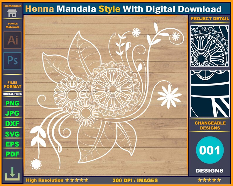 Henna SVG PNG, Henna Design Svg Vector Files, Digital Vector Tattoo ...