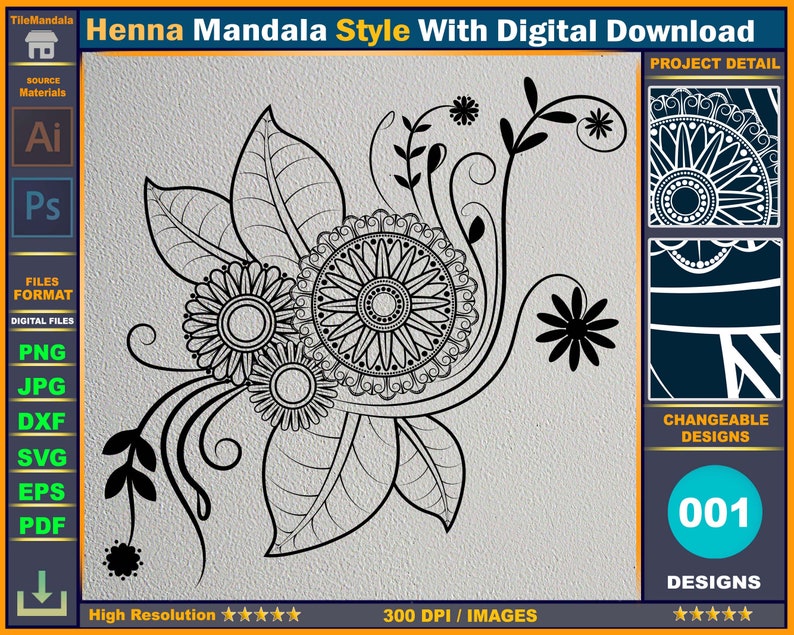 Henna SVG PNG, Henna Design Svg Vector Files, Digital Vector Tattoo ...