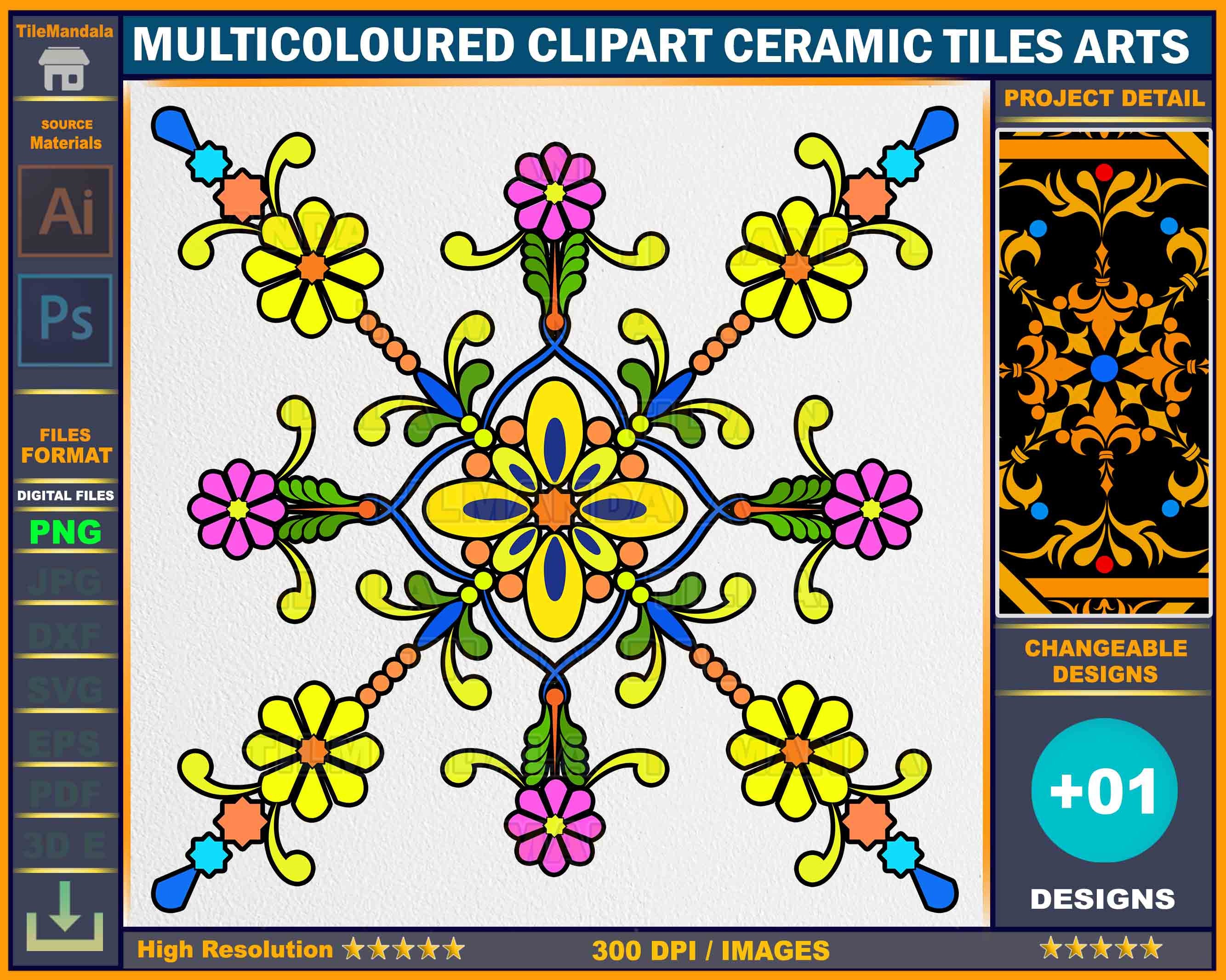 Colorful Png Tiles Bundle, Tile Png, Floral Tiles, Color Earthen Tile ...