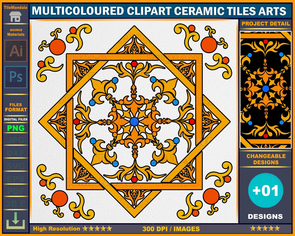 Colorful Png Tiles Bundle, Tile Png, Floral Tiles, Color Earthen Tile ...