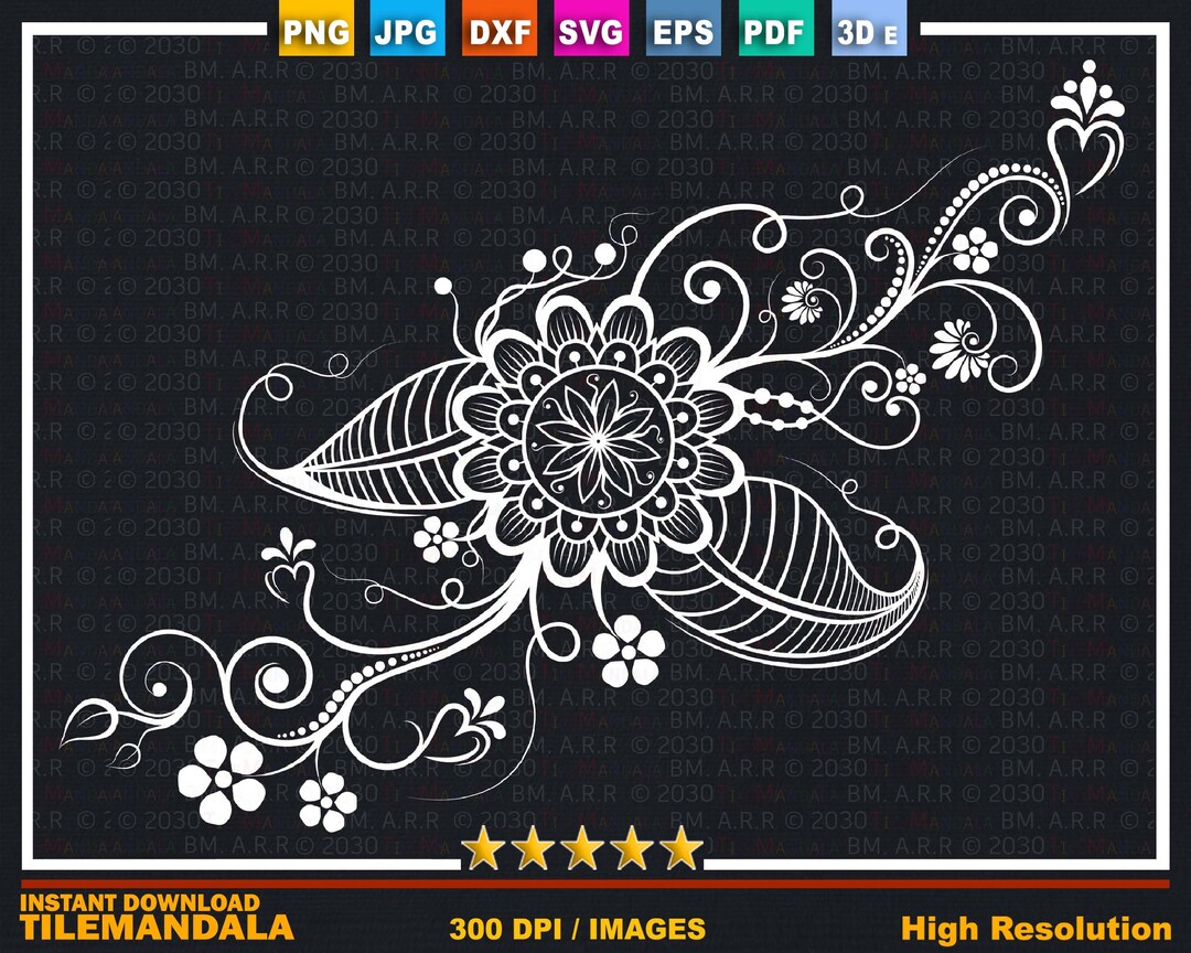 Handmade Henna Tattoo Digital - Great Design - Flower Tattoo Stencils ...