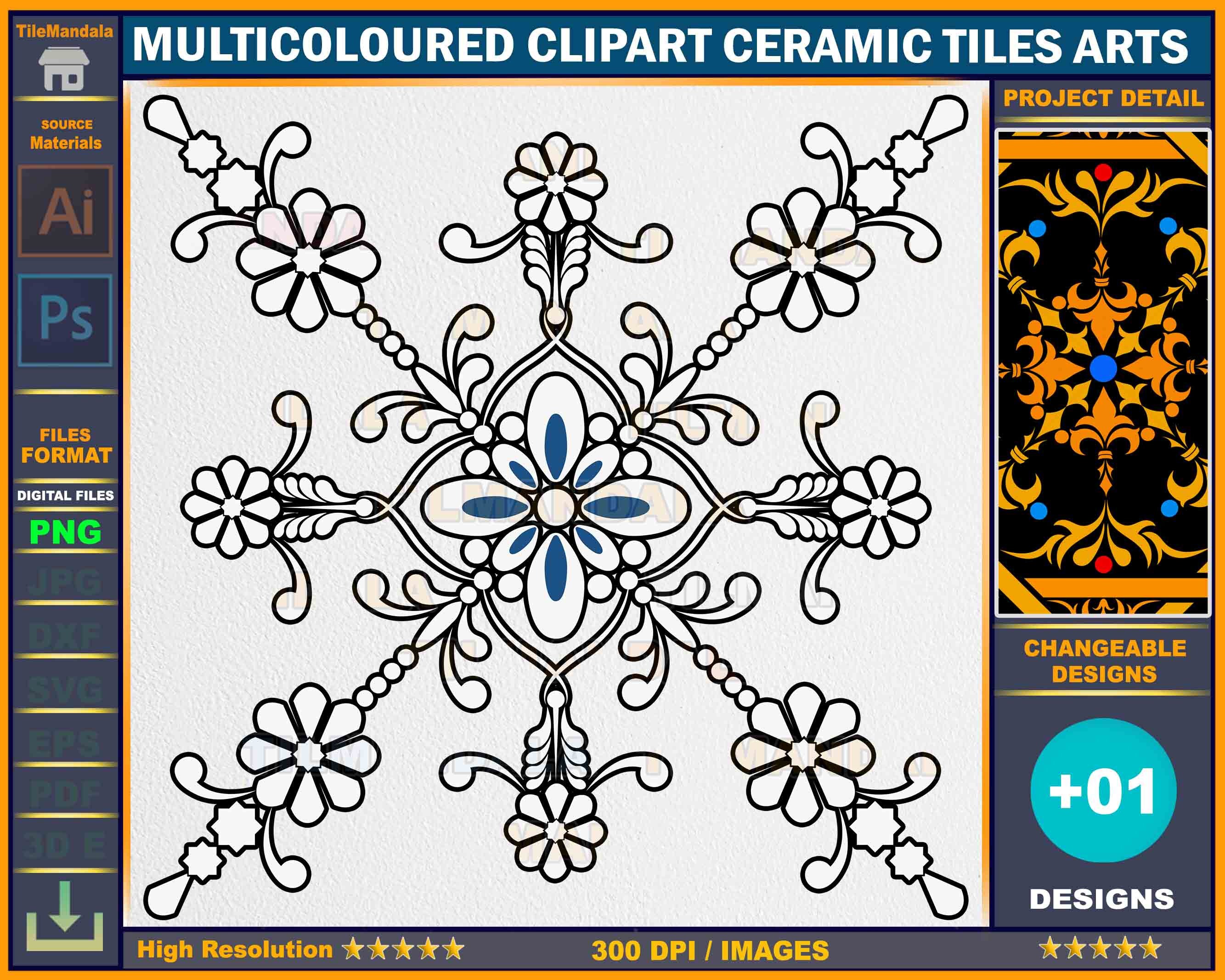 Colorful Png Tiles Bundle, Tile Png, Floral Tiles, Color Earthen Tile ...