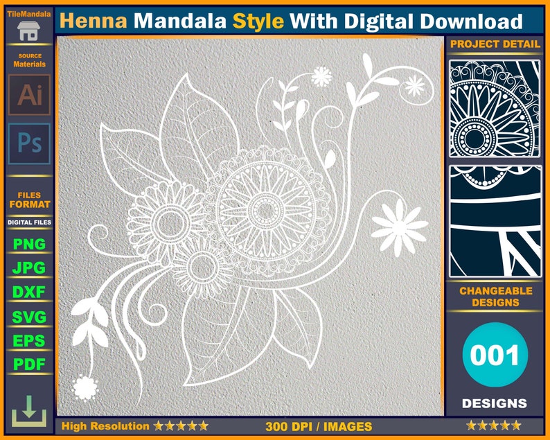 Henna SVG PNG, Henna Design Svg Vector Files, Digital Vector Tattoo ...