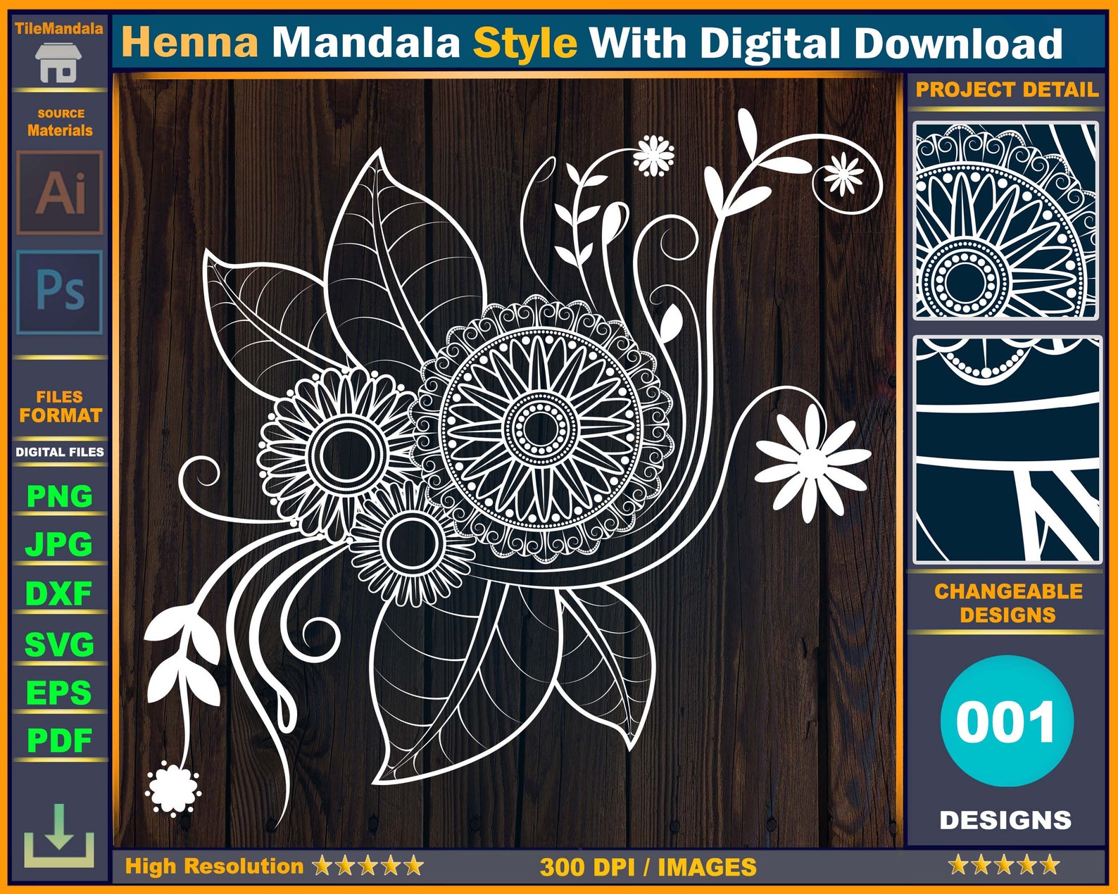 Henna SVG PNG, Henna Design Svg Vector Files, Digital Vector Tattoo ...