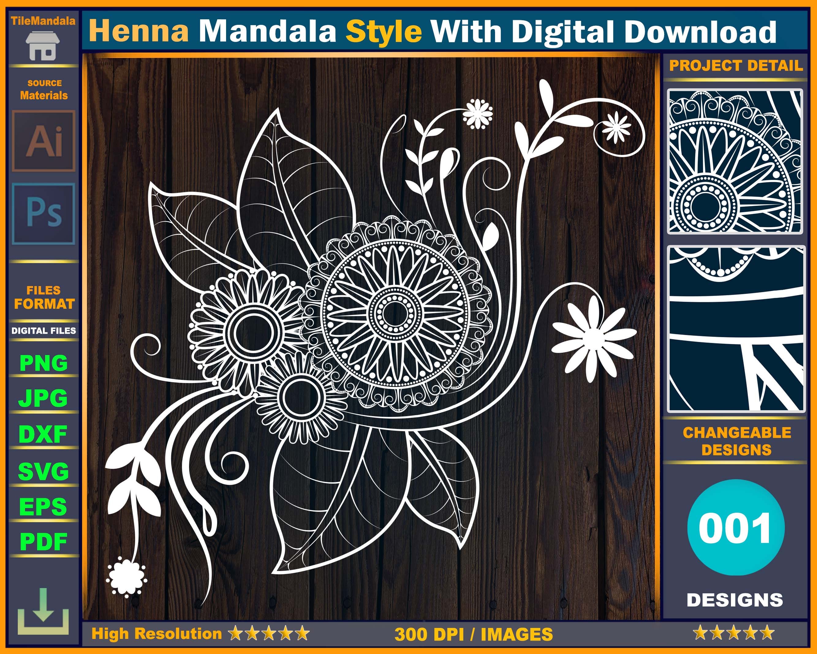Henna SVG PNG, Henna Design Svg Vector Files, Digital Vector Tattoo ...