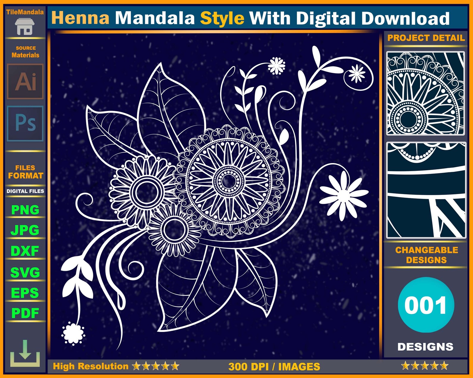 Henna SVG PNG, Henna Design Svg Vector Files, Digital Vector Tattoo ...