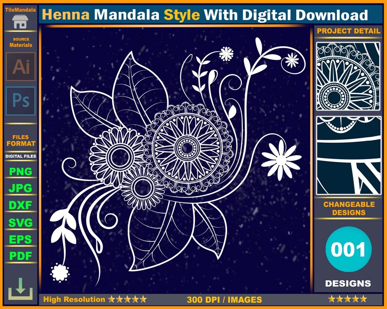 Henna SVG PNG, Henna Design Svg Vector Files, Digital Vector Tattoo ...
