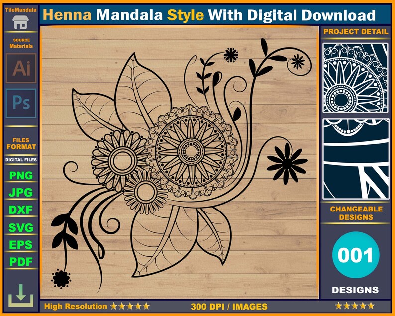 Henna SVG PNG, Henna Design Svg Vector Files, Digital Vector Tattoo ...