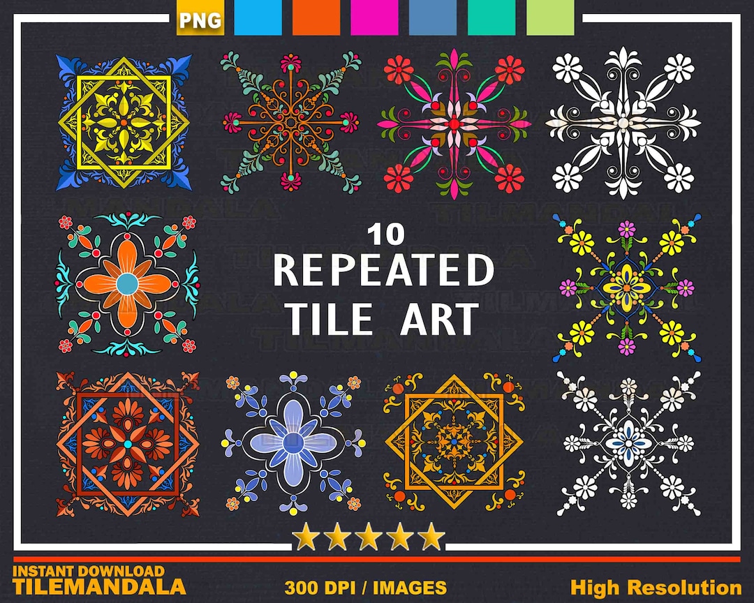 Colorful Png Tiles Bundle, Tile Png, Floral Tiles, Color Earthen Tile ...