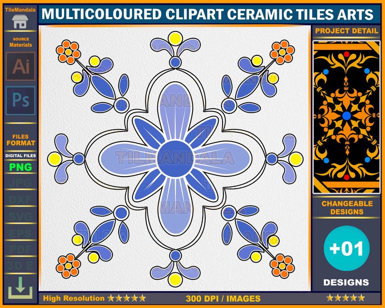 Colorful Png Tiles Bundle, Tile Png, Floral Tiles, Color Earthen Tile ...