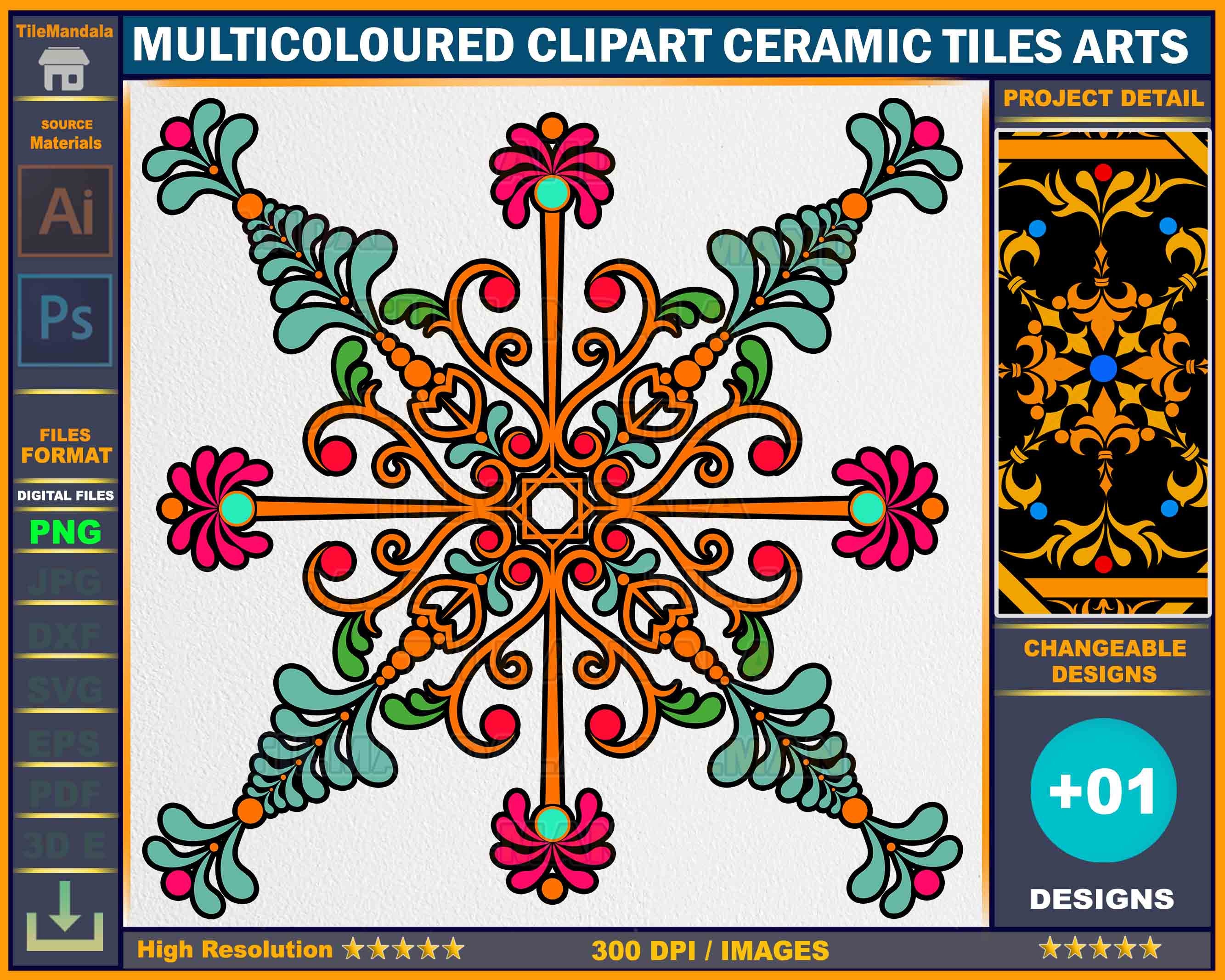 Colorful Png Tiles Bundle, Tile Png, Floral Tiles, Color Earthen Tile ...