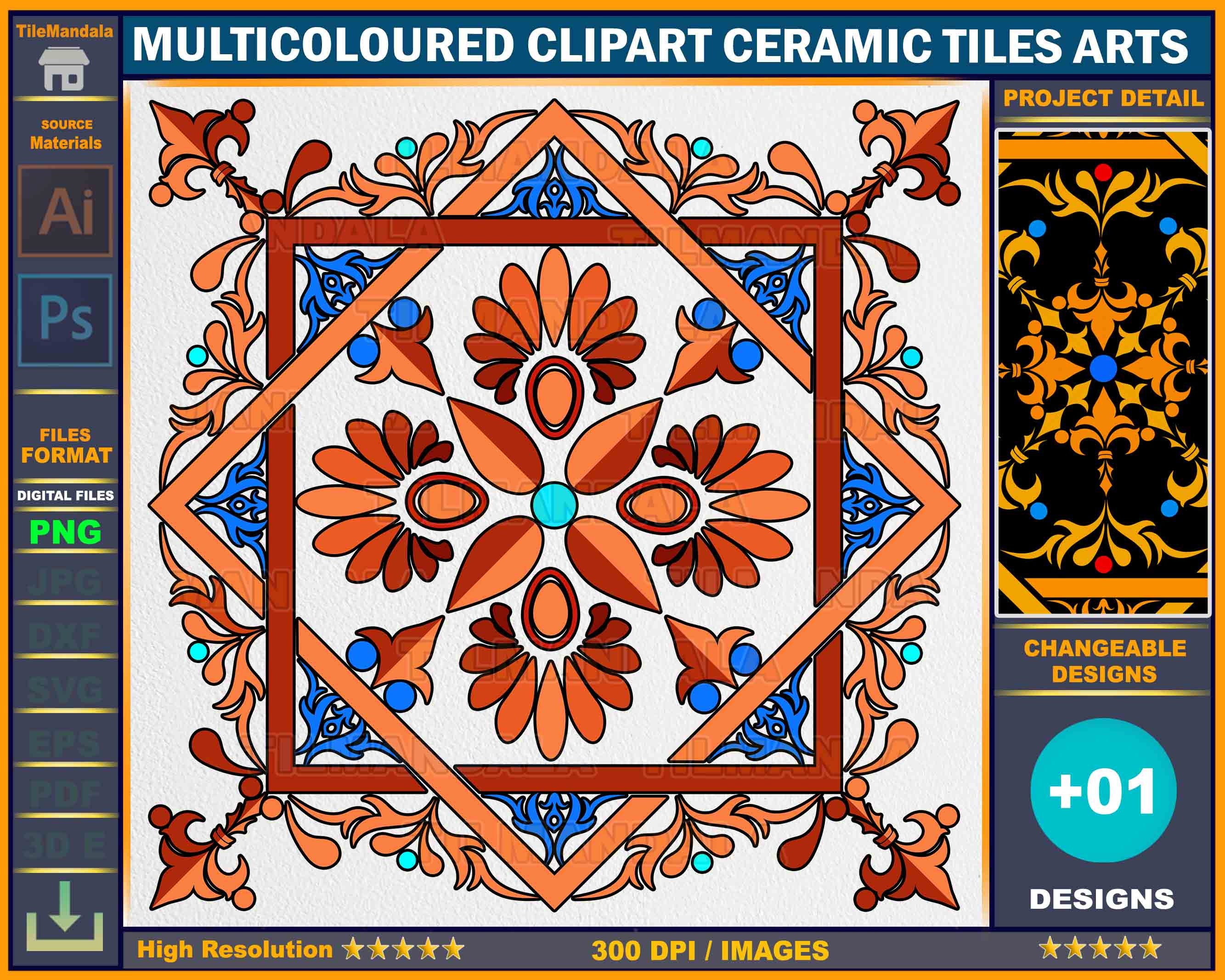 Colorful Png Tiles Bundle, Tile Png, Floral Tiles, Color Earthen Tile ...