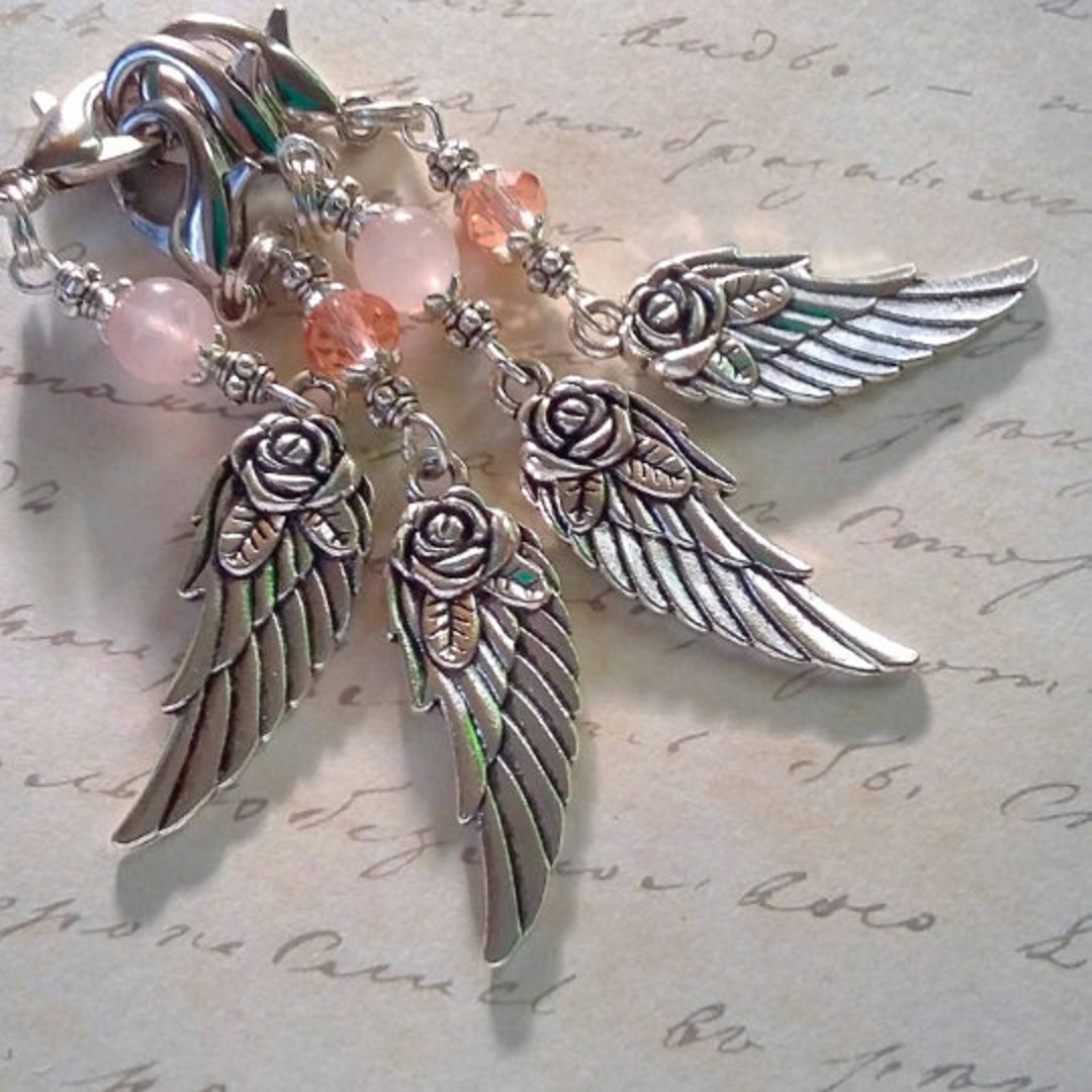 Rose Quartz Angel Wing Crystal Purse Charm, Guardian Angel Crystal ...