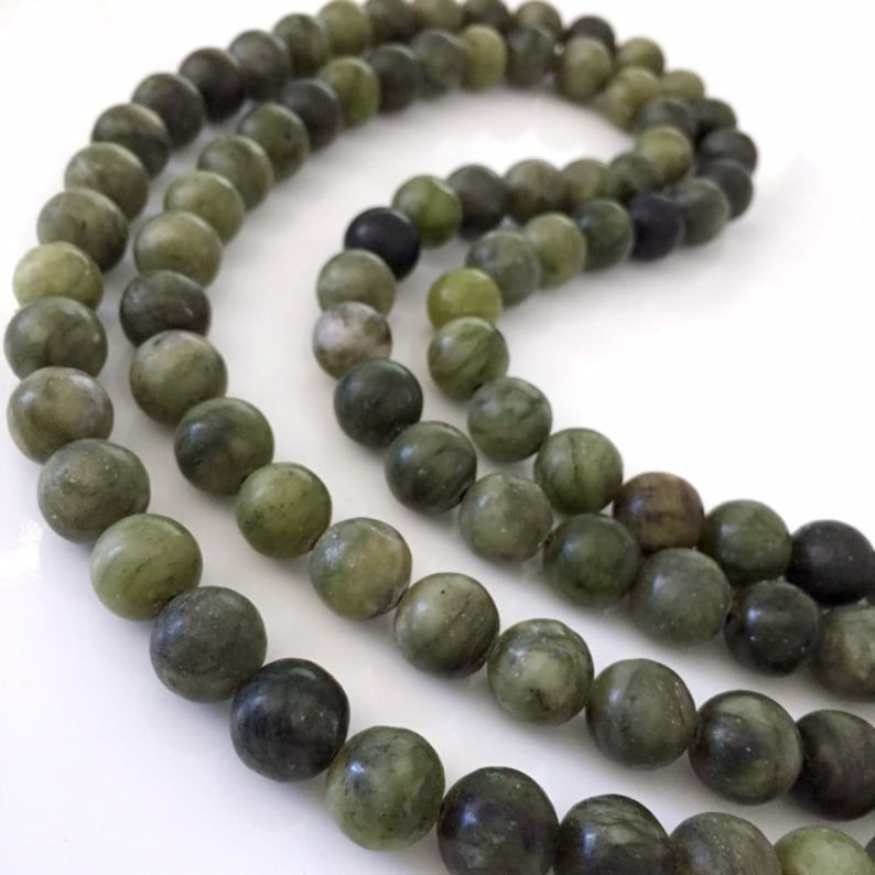 Genuine Nephrite Jade Bead Necklace Dark Green Matte Jade - Etsy