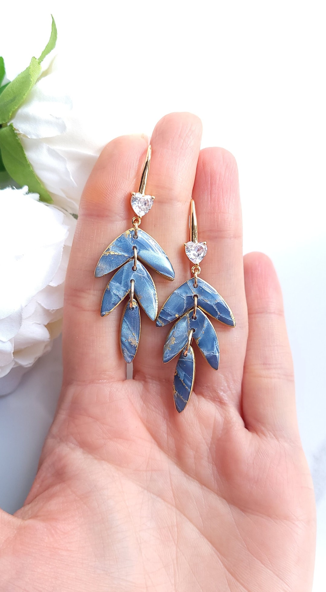 Metallic Blue and Gold Marble Earrings | Handmade Polymer Clay Earrings ...