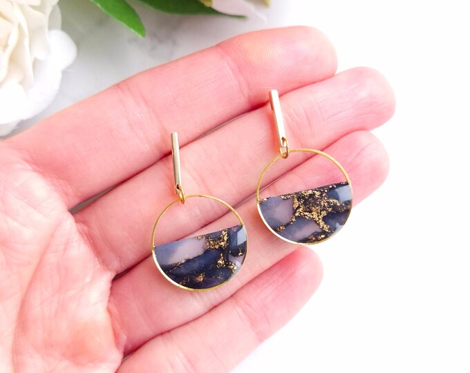 Black and Gold Marble Translucent Earrings | Handmade Polymer Clay ...