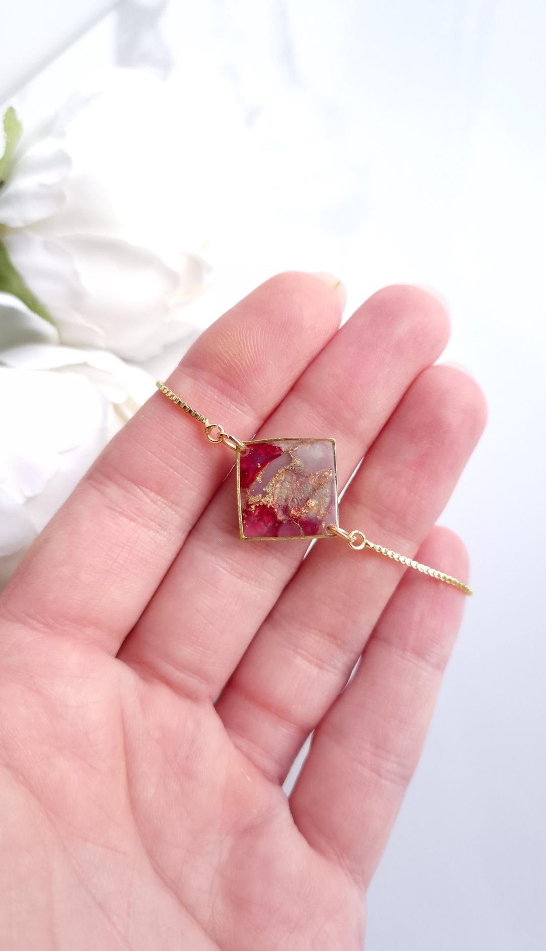 Red and Gold Marble Bracelet | Handmade Polymer Clay Bracelet ...