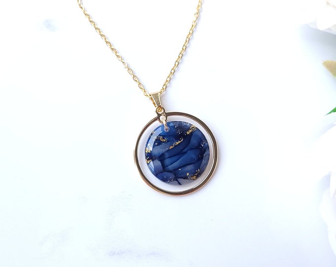 Navy Blue and Gold Marble Pendant Necklace | Handmade Polymer Clay ...