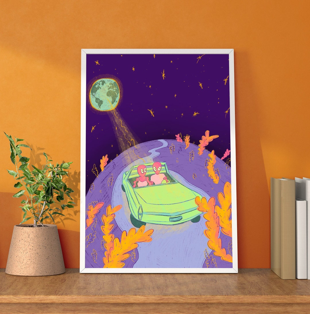 Alien's on the Run Art Print Illustration Poster Wall Art UFO Sci-fi ...