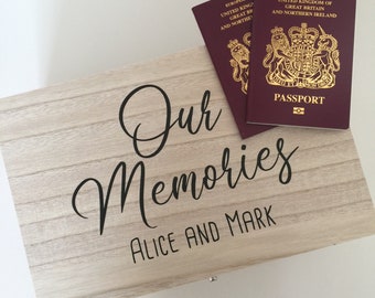 Personalised Wooden Our Adventures Keepsake Box Wedding Honeymoon ...
