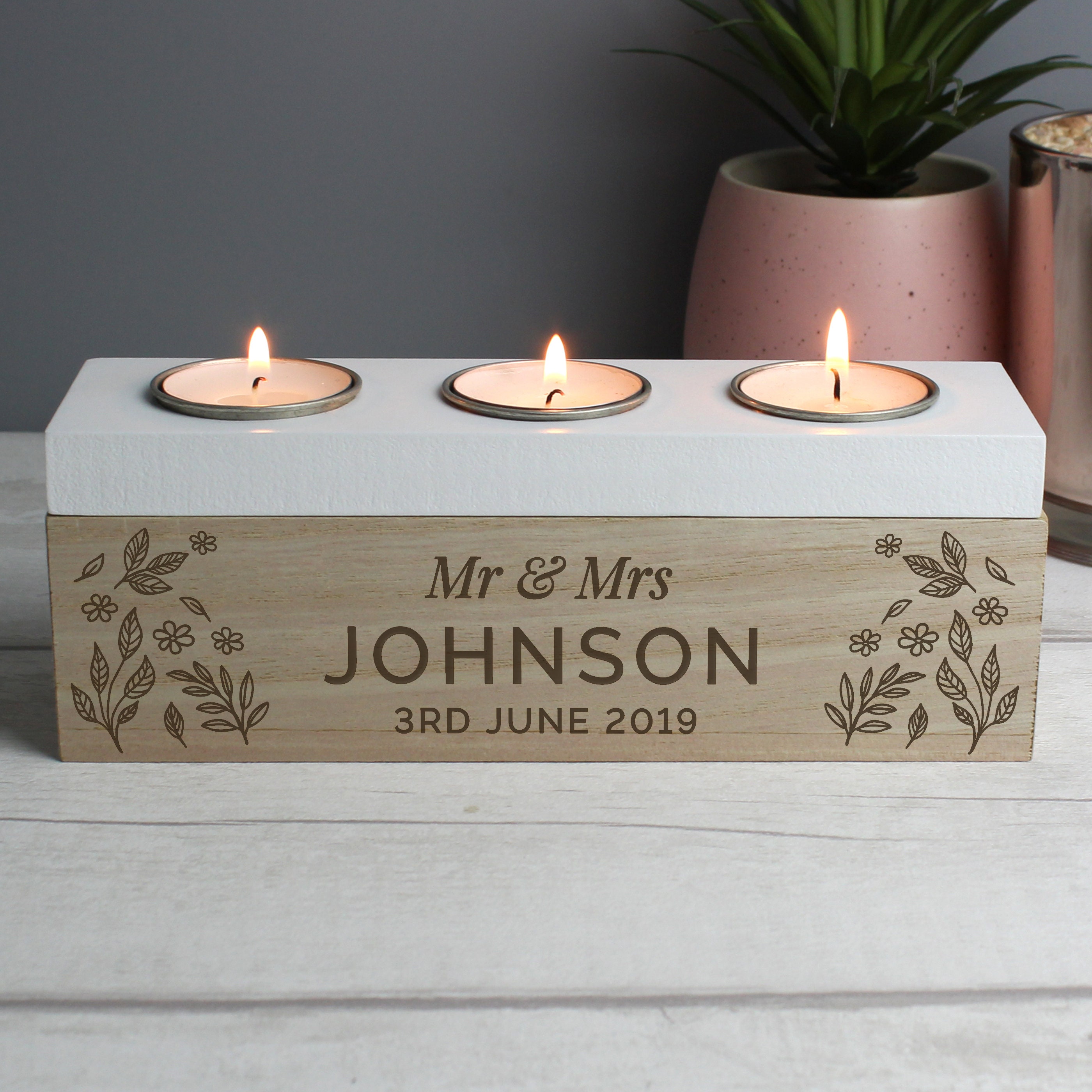 Personalised Floral Triple Tea Light Box Wedding Gift - Etsy