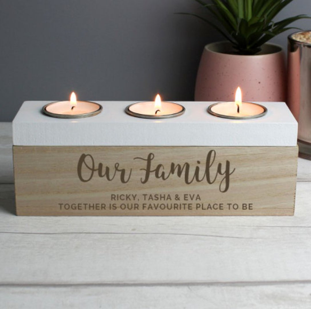 Personalised Family Triple Tea Light Box - Tealight Box - Wedding Gift ...