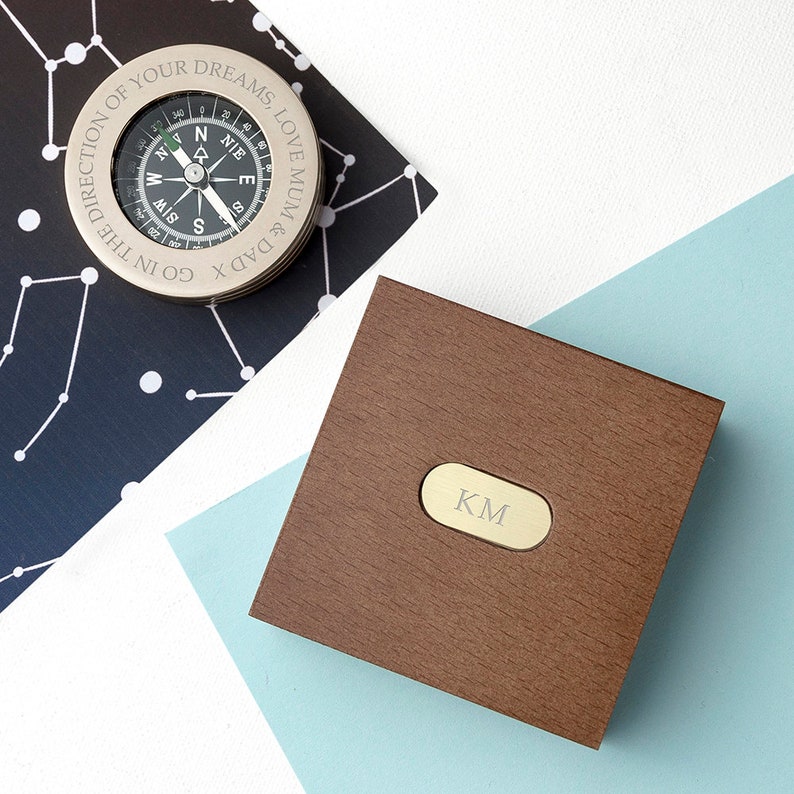 Personalised Brass Travellers Compass With Wooden Box Travel - Etsy UK
