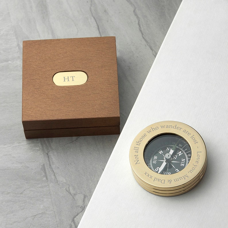 Personalised Brass Travellers Compass With Wooden Box - Travel Gift ...