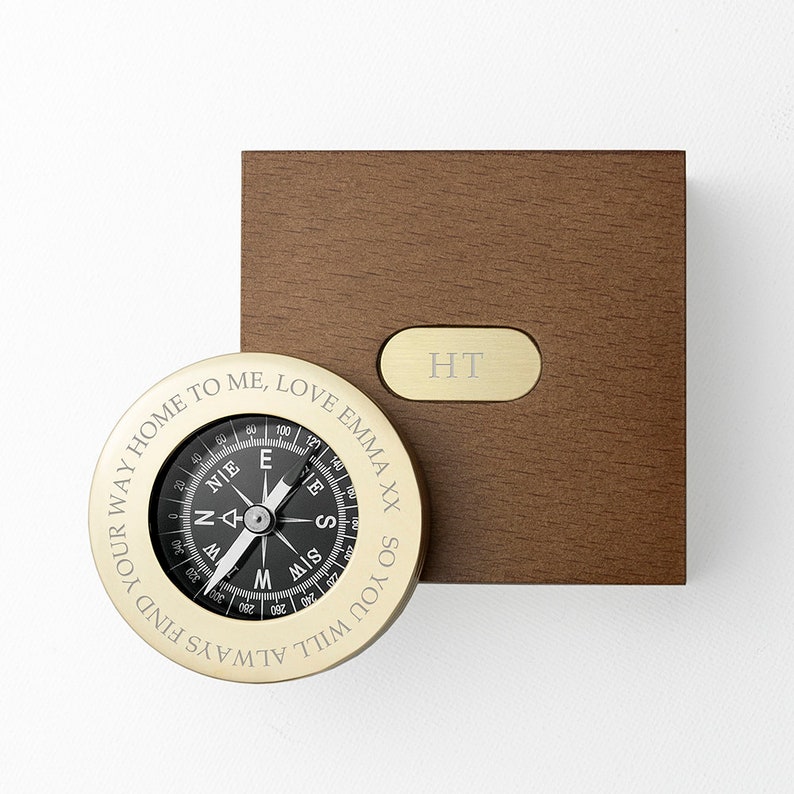 Personalised Brass Travellers Compass With Wooden Box - Travel Gift ...
