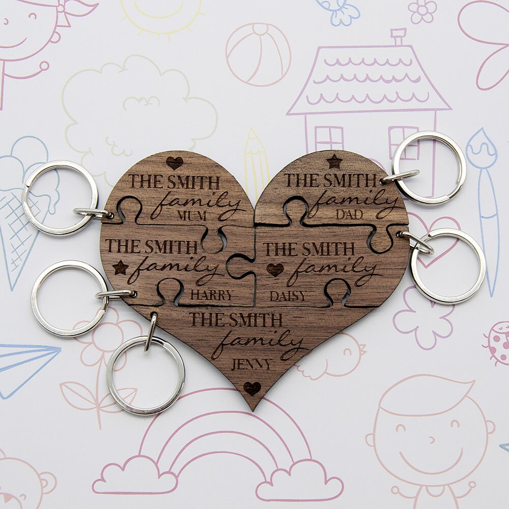 Our Family Heart Wooden Jigsaw Keyring family puzzle keyring | Etsy