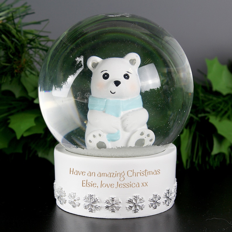 Personalised Polar Bear Glitter Snow Globe Baby's 1st - Etsy