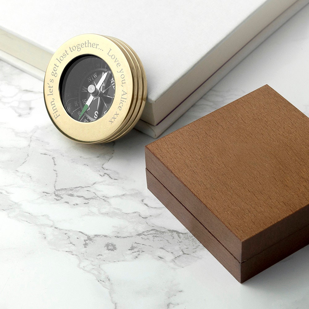Personalised Brass Travellers Compass With Wooden Box - Travel Gift ...