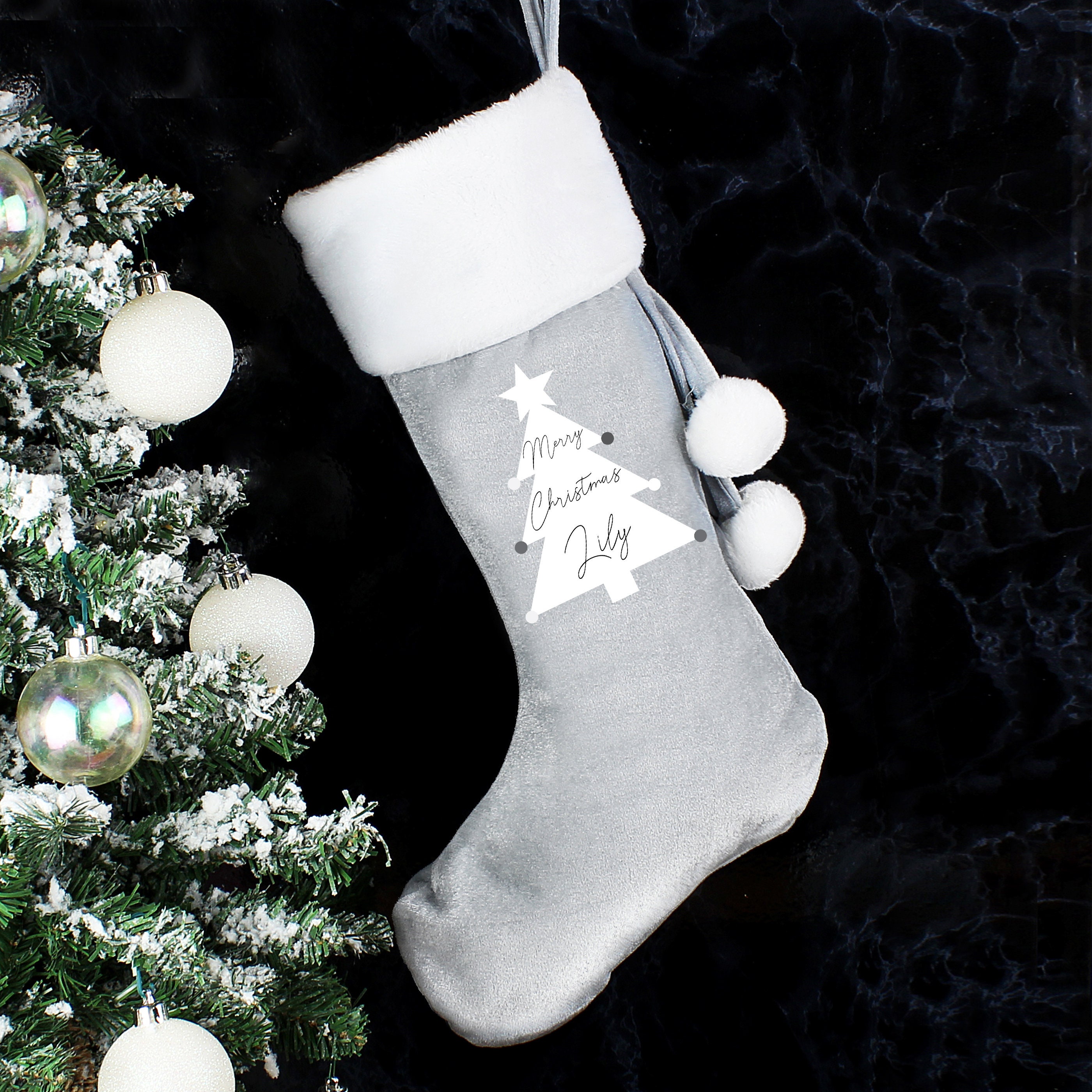 Personalised Christmas Tree Luxury Silver Grey Stocking - Etsy UK