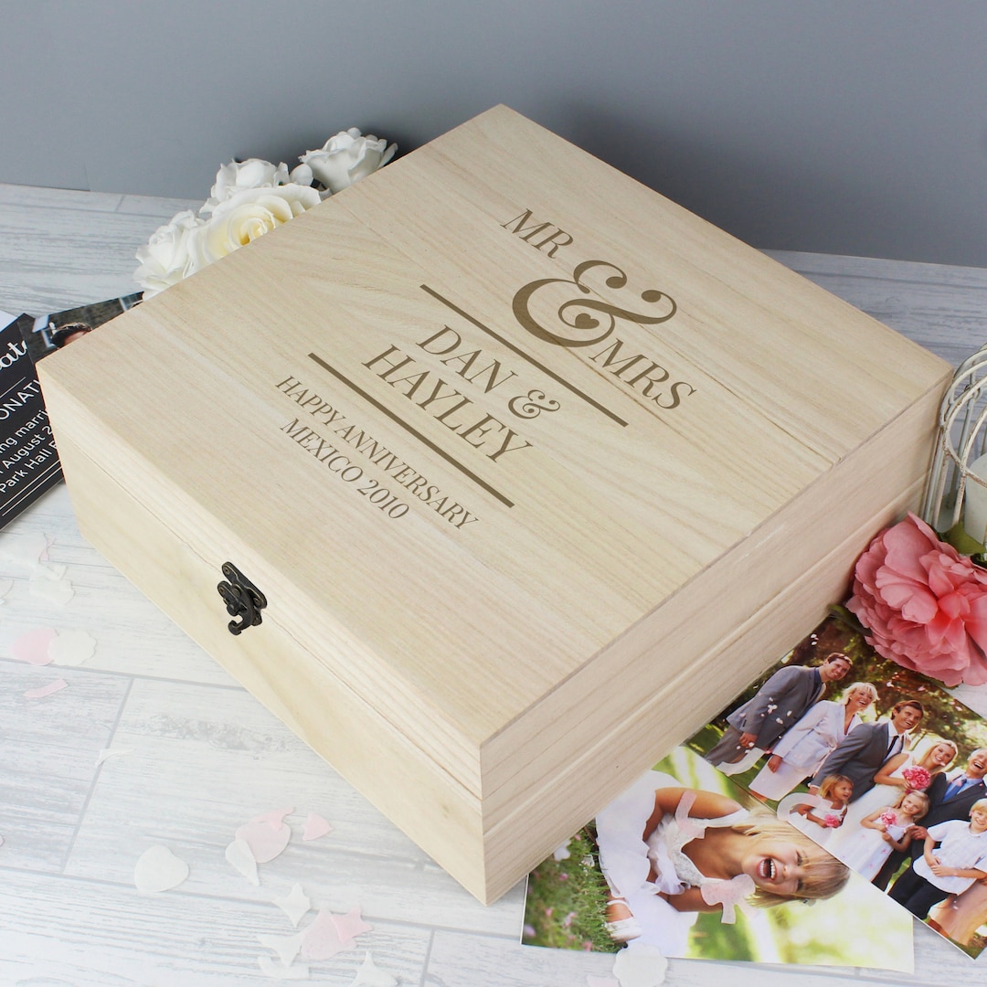 Personalised Mr & Mrs Large Wooden Keepsake Box - Wedding Honeymoon ...