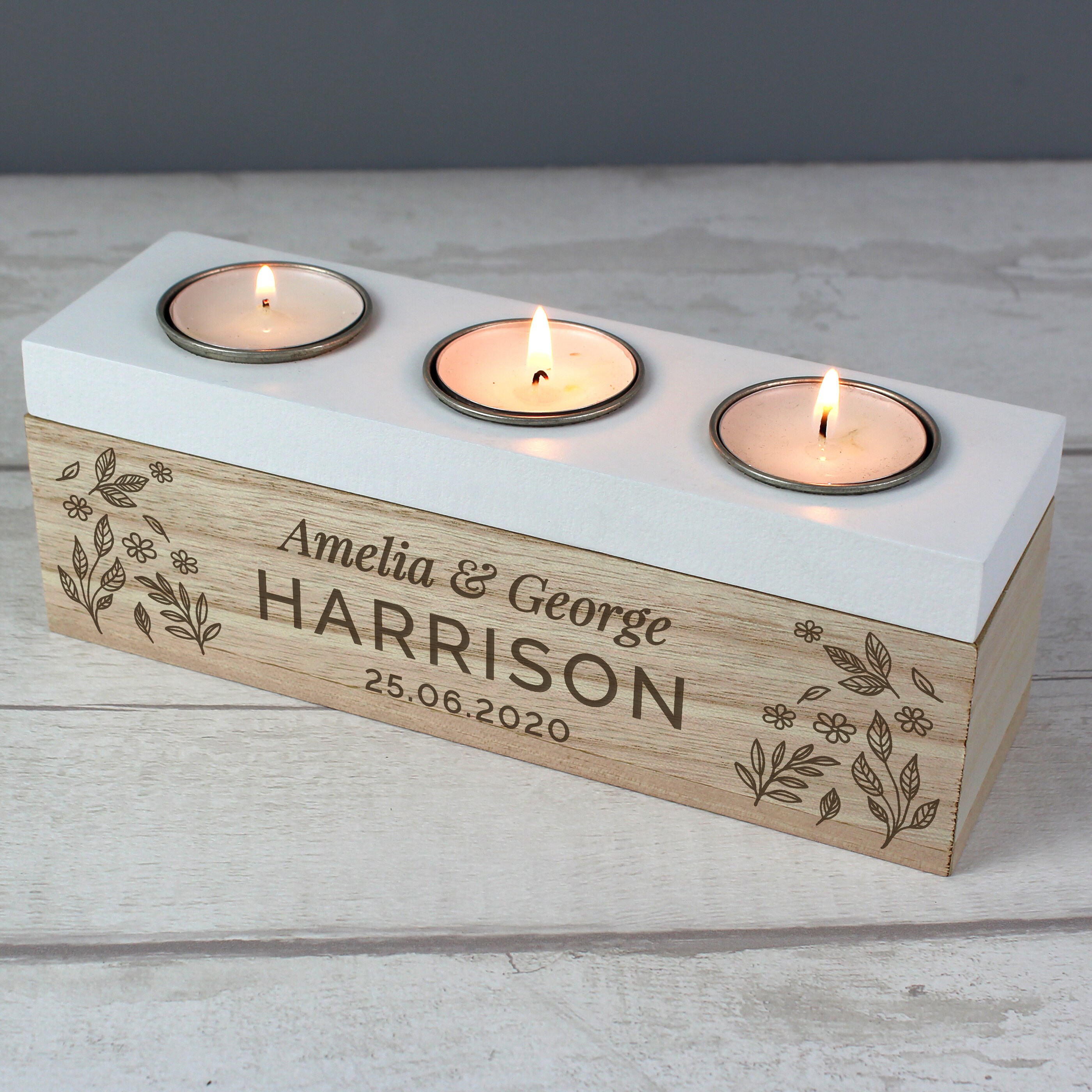Personalised Floral Triple Tea Light Box Wedding Gift - Etsy