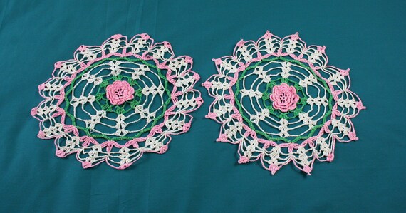 Pink Roses Crocheted Doily Pair Set of 2 - Etsy
