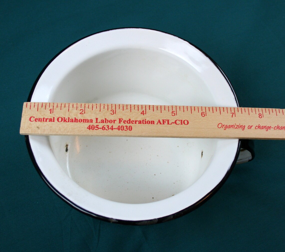 Vintage Enamelware Chamber Pot Child Size White Black With Handle Plant ...