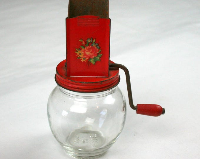 Vintage Nut Chopper Grinder Metal Glass Anchor Hocking Red Rose Yellow ...