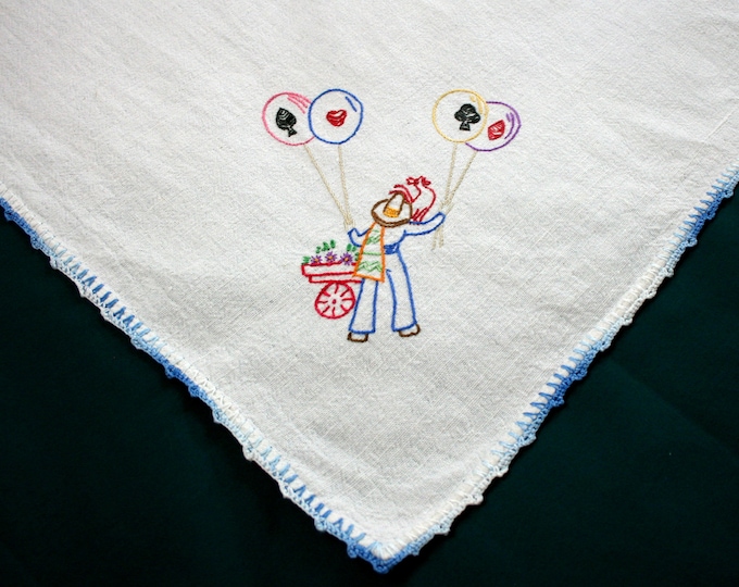 Vintage Small Square Tablecloth Card Table Cover Hand Embroidered ...