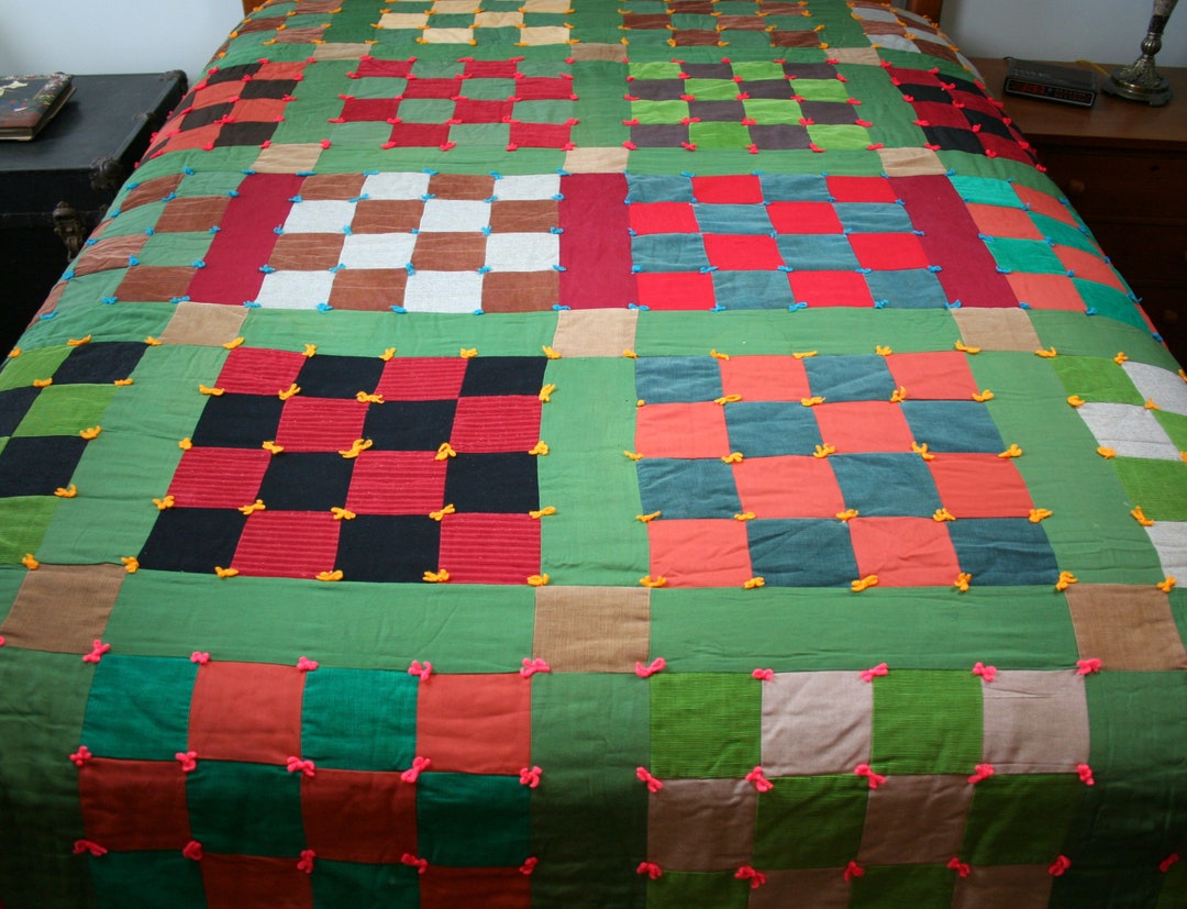 Vintage Patchwork Quilt Comforter Hand Tied Tacked Homemade - Etsy