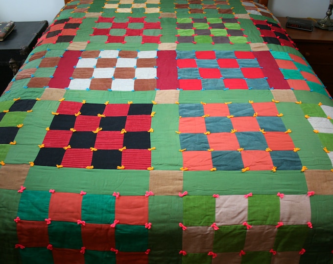 Vintage Patchwork Quilt Comforter Hand Tied Tacked Homemade - Etsy