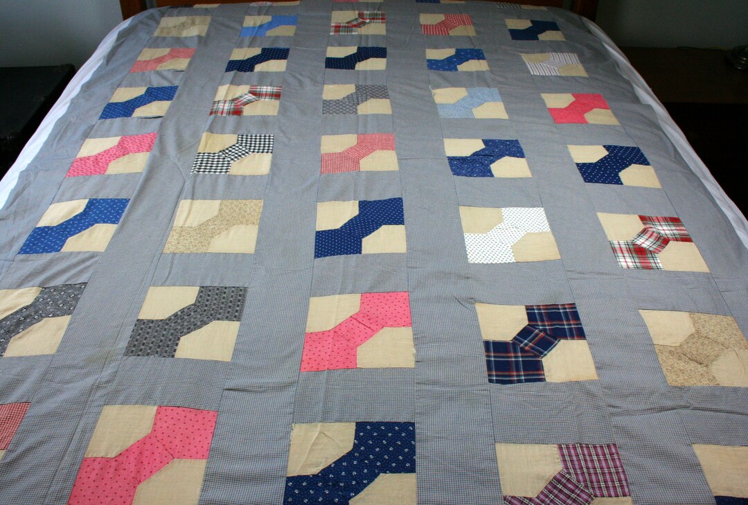 Patchwork Unfinished Quilt Top Vintage Fabric Bow Tie - Etsy